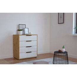 Schubkastenkommode Wiemann "Monaco" Sideboards Gr. B/H/T: 60 cm x 70 cm x 43 cm, 4, braun (bianco, eiche, nachbildung, glas weiß) mit Glasfront in diversen Breiten, vormontiert