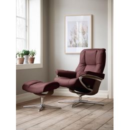 Fußhocker stressless "Mayfair" Hocker Gr. B/H/T: 55 cm x 41 cm x 39 cm, Leder BATICK, Cross Base Braun, rot (bordeaux batick) mit Cross Base, Größe S, M & L, Holzakzent Braun