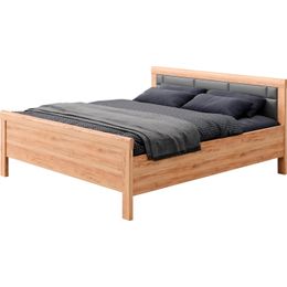 Einzelbett Priess "Arnsberg", braun (artisan eiche, anthrazit), B:188cm L:208cm, Betten, Kinder-Einzelbett Jugendbett Bettgestell, Komforthöhe mit gepolstertem Kopfteil