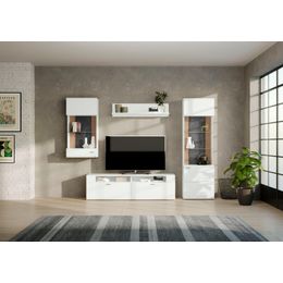 Wohnwand "TACOMA", weiß (weiß arctic hochglanz), SET ONE BY Musterring, Kastenmöbel-Sets, Typ 54, mit Hängevitrine
