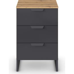 Nachtkommode Rauch "Dark&Wood by Aditio" Sideboards Gr. B/H/T: 47 cm x 73 cm x 44 cm, 3 St., grau (eiche artisan, graumetallic) im Industrial Style mit Kufenfuß, 3 Schubladen Softclose-Funktion