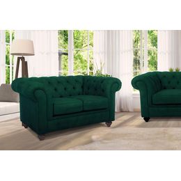 Chesterfield-Sofa Home Affaire "Duc 2-Sitzer", grün, B:147cm H:74cm T:89cm, Samtoptik (100% Polyester);Samtoptik (100% Polyester);Luxus-Microfaser Lederoptik (100% Polyester), Sofas, hochwertige Knopfheftung im Rücken, Samtoptik mit changierender Optik