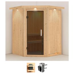 Karibu Sauna "Nanna" Saunen 3,6-kW-Plug & Play Ofen mit integrierter Steuerung beige (naturbelassen)