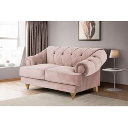 2-Sitzer Home Affaire "Alegra", beige (puder), B:164cm H:86cm T:108cm, Luxus-Kunstleder, Sofas, mit Knopfheftung im R&uuml;cken, Keder und Nieten in Armlehnen