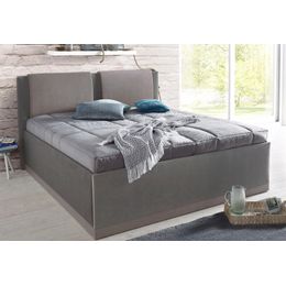 Polsterbett, grau (dunkelgrau, hellgrau), B:197cm L:212cm, Bezug Bett: Microfaser (100% Polyester);Bonnell-Federkernmatratze: Frottee (100% Polyester);Tonnentaschen-Federkernmatratze: 80% Baumwolle und 20% Polyester, Bezug abnehm- und waschbar bis 60C;Tagesdecke: Microfaser (100% Polyester), Westfalia Schlafkomfort, Betten, Polsterbett Polsterbett mit Bettkasten, mit Bettkasten und Tagesdecke