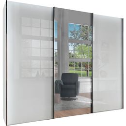 Schwebetürenschrank Wiemann "Monaco" Schränke Gr. B/H/T: 246,3 cm x 217 cm x 67 cm, 3 St., weiß (weiß, glas weiß, kristallspiegel) hochwertige Glas- und Spiegelfront