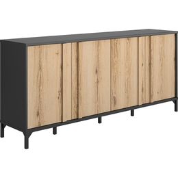 Sideboard GAMI "Esteban" Sideboards Gr. B/H/T: 180cm x 81cm x 40cm, schwarz (schwarz/eiche helvezia/eiche helvezia)