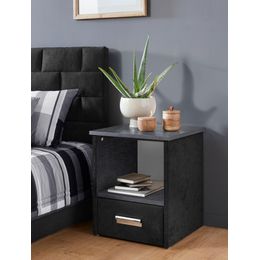 Nachtkonsole Westfalia Schlafkomfort "Brilon" Sideboards Gr. B/H/T: 45 cm x 53 cm x 45 cm, Ohne LED-Beleuchtung, 1, Microvelours, schwarz (schwarz, schieferoptik anthrazit) wahlweise mit indirekter LED-Beleuchtung