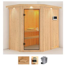 Karibu Sauna "Clara" Saunen 9 KW-Bio-Ofen mit externer Steuerung beige (naturbelassen)