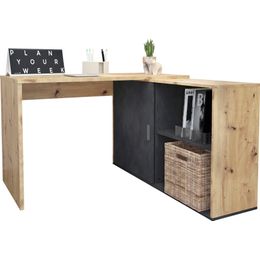 Eckschreibtisch FMD "Valley" Tische Gr. B/H/T: 118cm x 75,0cm x 60,5cm, schwarz (artisan, oak, matera, artisan, matera) Breite 118 cm