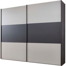 Schwebetürenschrank Wiemann "Korfu" Schränke Gr. B/H/T: 246,9 cm x 236 cm x 67 cm, 2 St., grau (grau schwarz) hochwertige Beschläge