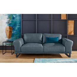 2,5-Sitzer W.Schillig "montanaa", blau (blau z69), B:212cm H:78cm T:94cm, Sofas, mit Metallkufen in Schwarz pulverbeschichtet, Breite 212 cm