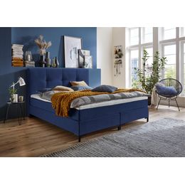 Boxspringbett "Romy", blau (navyblau), B:185cm L:214cm, Bezug Bettbox und Obermatratze: Strukturstoff (90% Polyester, 10% Nylon);Topper: Jersey (100% Polyester), ATLANTIC HOME COLLECTION, Komplettbetten, Boxspringbett, Taschen-Federkernmatratze, inkl. Topper