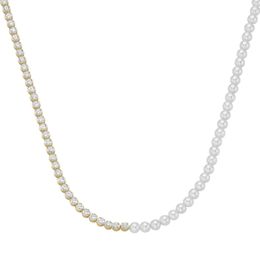 Collier Smart Jewel "Zirkonia Steine, Kristallperlen, Silber 925" Halsketten Gr. 47 cm, Silber 925 (Sterlingsilber), goldfarben (gold) Damen