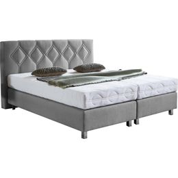 Boxspringbett "Ph&ouml;nix", grau, B:215cm L:210cm, Bezug Bett: Microvelours (100% Polyester) oder Feinstruktur (100% Polyester);Bezug Bonnell-Federkernmatratze: 100% Polyester;Bezug Kaltschaummatratze: 100% Polyester;Bezug Tonnentaschenfederkernmatratze: 80% Baumwolle, 20%Polyester, Westfalia Schlafkomfort, Komplettbetten, Boxspringbett