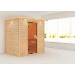 Karibu Sauna ""Sonja" mit bronzierter Tür und Kranz naturbelassen" Saunen beige (naturbelassen)