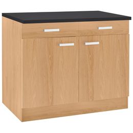 Unterschrank Optifit "Odense" Schränke Gr. B/H/T: 100 cm x 85 cm x 60 cm, 2 St., braun (buche, buche) 100 cm breit, mit 2 Türen und Schubkästen, 28 mm Arbeitsplatte