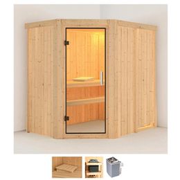 Karibu Sauna "Clara" Saunen 9 KW-Ofen mit integrierter Steuerung beige (naturbelassen)