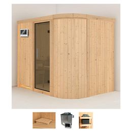 Karibu Sauna "Thyra 4" Saunen 9-kW-Ofen mit externer Steuerung beige (naturbelassen)