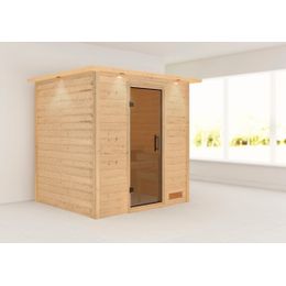 Karibu Sauna "Anja (Fronteinstieg)" Saunen inklusive Ofenschutzgitter und Tür beige (naturbelassen)