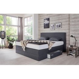 Boxspringbett, grau (strukturstoff anthrazit), Liegefläche B/L: 180cm x 200cm, H2 + H2, Bonnell-Federkernmatratze, Westfalia Schlafkomfort, Komplettbetten, Boxspringbett, mit Schubkästen und Zierkissen