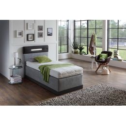 Boxspringbett, grau (anthrazit, grau), Kaltschaum-Topper, Liegefl&auml;che B/L: 90cm x 200cm, H3, 5-Zonen-Tonnentaschen-Federkernmatratze, Bezug Obermatratze 100% Polyester, waschbar bis 60C;Bezug Unterbox und Kopfteil: Mikrofaservelours (100% Polyester), Westfalia Schlafkomfort, Komplettbetten, Boxspringbett, mit LED-Beleuchtung