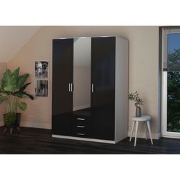 Kleiderschrank Priess "Amsterdam" Schränke Gr. B/H/T: 140 cm x 193 cm x 56 cm, mit Glaskranzblende und LED, 3 St., schwarz-weiß (weiß, schwarz) mit oder ohne LED-Beleuchtung