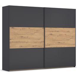 Schwebetürenschrank Rauch "Neo" Schränke Gr. B/H/T: 261 cm x 210 cm x 59 cm, 2 St., grau (graumetallic, eiche artisan) mit großzügigem Stauraum und vielfältigen Farbkombinationen