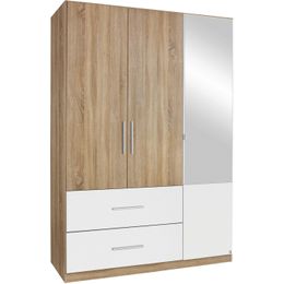 Kleiderschrank Rauch "Alvor" Schränke Gr. B/H/T: 136 cm x 197 cm x 54 cm, mit Spiegel, 3 St., weiß (struktureichefarben hell, weiß) Drehtürenschrank Kleiderschrank Schränke