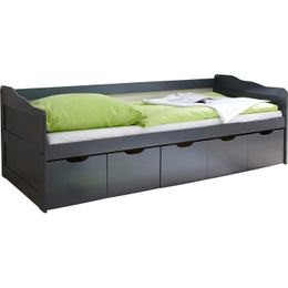 Funktionsbett Ticaa "Maria", grau (kiefer massiv anthrazit), B:96cm H:69cm L:204cm, Daybetten, mit 5 Schubkästen, wahlweise mit Matratze