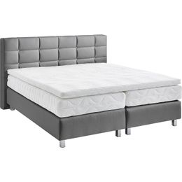 Boxspringbett, grau, B:215cm L:210cm, Bezug: Kunstleder, Polyurethan;Polsterung: 100% Polyester, Westfalia Schlafkomfort, Komplettbetten, Boxspringbett, mit Kn&ouml;pfen in Kristalloptik, wahlweise mit Topper