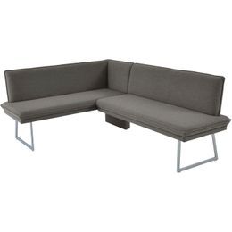 K+w Komfort & Wohnen Eckbank K+W KOMFORT & WOHNEN Sitzbänke Gr. H/T: 86 cm x 60 cm, Flachgewebe Q2 2250, langer Schenkel rechts, braun (schlamm) mit Sattlernaht und schmaler Kufe, langer Schenkel rechts oder links