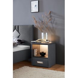 Nachtkonsole Westfalia Schlafkomfort "Brilon" Sideboards Gr. B/H/T: 45 cm x 53 cm x 45 cm, Mit LED-Beleuchtung, 1 St., Strukturstoff, schwarz (charcoal, schieferoptik anthrazit) wahlweise mit indirekter LED-Beleuchtung