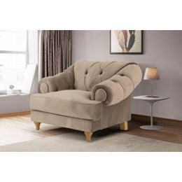 Sessel Home Affaire "Alegra", beige, B:116cm H:86cm T:108cm, Samtoptik (100% Polyester);Luxus-Microfaser Vintagelook (100% Polyester);Struktur fein (100% Polyester), Sessel, Sessel, mit Knopfheftung im R&uuml;cken, Keder und Nieten in Armlehnen