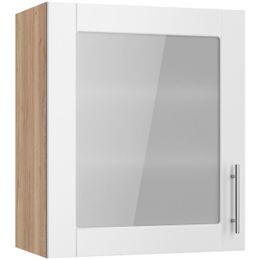 Glashängeschrank Optifit "Ahus" Schränke Gr. B/H/T: 60 cm x 70,4 cm x 34,9 cm, 1 St., braun (weiß matt, wildeiche nachbildung) Glashängeschrank Breite 60 cm