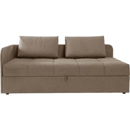 Schlafsofa Alina "Marla", grau (graubeige eqe 42), B:205cm H:73cm T:95cm, Chenille EQE (100% Polyester), Sofas, Schlafsofa, inkl. Stauraum & 2 R&uuml;ckenkissen, Armlehne wahlweise links oder rechts