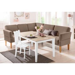 Eckbank Home Affaire "Fehmarn" Sitzbänke Gr. B/H/T: 255 cm x 98 cm x 210 cm, Strukturstoff, langer Schenkel rechts, beige (dunkelbeige) wahlweise langer Schenkel links oder rechts