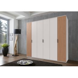 Drehtürenschrank wimex "Tunis" Schränke Gr. B/H/T: 270 cm x 210 cm x 58 cm, weiß (weiß, außentüren akustiklamellen nachbildung artisan eiche nachbildung) inklusive Kranzleiste, Türen in Lamellen Optik