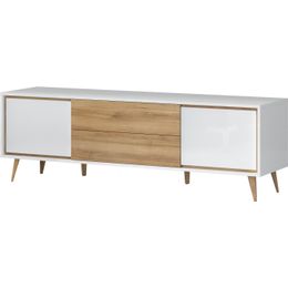 TV-Board Home Affaire "Vida", weiß (crystal weiß, pacific walnut), B:180cm H:58cm T:47cm, Spanplatte, Sideboards, UV lackiert, hochglänzend, Soft-Close und Push-to-open Funktion