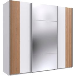 Schwebetürenschrank wimex "Malaga" Schränke Gr. B/H/T: 225 cm x 208 cm x 65 cm, 3 St., weiß (weiß, akustiklamellen nachbildung in artisan eiche nachbildung) Kleiderschrank 3-türig mit Akustiklamellen-Optik und Spiegel