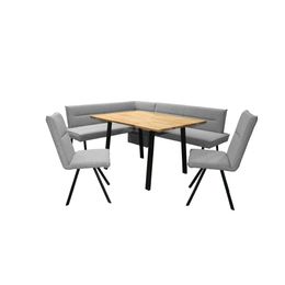 Eckbankgruppe Home Affaire "Sava" Sitzmöbel-Sets Gr. B/H/T: 211 cm x 84 cm x 170 cm, Struktur, langer Schenkel rechts, grau (hellgrau, hellgrau neve 85, schwarz) Eckbank mit Wellenfederung im Sitz, Tisch Massiv Eiche