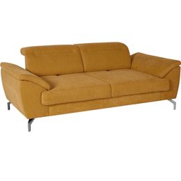 Sit & More 2,5-Sitzer SIT & MORE "Percy", gelb (mustard), B:207cm H:80cm T:112cm, Sofas, 15 cm Fu&szlig;h&ouml;he, Sitztiefenverstellung, wahlweise Kopfteilverstellung