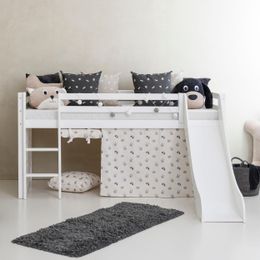 Hochbett Hoppekids "«Pets Natur»", weiß (weiß, pristine, weiß, weiß), B:101cm H:9cm L:208cm, Bett: 100% Massivholz, Nordische Kiefer;Rutsche: MDF;Vorhang: 100% Baumwolle;Matratze: PU-Schaum;Matratzenbezug: 100% Baumwolle, Hochbetten, Hochbett, Rutsche & Vorhang Grau und viel Auswahl