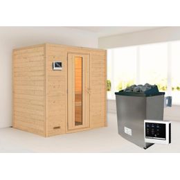 Sauna Karibu ""Sonja" mit Energiespartür 2 Ofen 9 KW externe Strg modern", beige (naturbelassen), Saunaofen, externe Steuerung, (ohne Ofen), Saunen