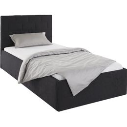 Polsterbett, schwarz, B:110cm H:98cm L:210cm, Bezug Bett: 100% Polyester;Bonnell-Federkernmatratze: 51% Polypropylen, 39% Polyester, 10% Baumwolle;Kaltschaummatratze: 100% Polyester, Bezug abnehm- und waschbar bis 60C, Westfalia Schlafkomfort, Betten, inkl. Bettkasten bei Ausführung mit Matratze