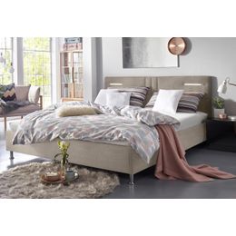 Polsterbett "Elba", beige (dunkelbeige), B:190cm L:210cm, Bezug Bett: Microfaser (100% Polyester) oder Strukturstoff (77% Polyester, 23% Viskose);Bonnell-Federkernmatratze: 51% Polypropylen, 39% Polyester und 10% Baumwolle;Kaltschaummatratze: 100% Polyester, Bezug abnehm- und waschbar bis 60C, Westfalia Schlafkomfort, Betten, Polsterbett, wahlweise mit LED-Beleuchtung