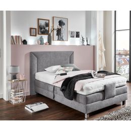 Boxbett, grau (hellgrau), B:134cm L:214cm, Bezug der Obermatratze: 100% Polyester, abnehmbar und waschbar bis 60C;Box und Kopfteil: Mikrovelours (100% Polyester), Westfalia Schlafkomfort, Komplettbetten, Boxspringbett, mit Motor