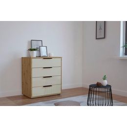 Schubkastenkommode Wiemann "Monaco" Sideboards Gr. B/H/T: 60 cm x 70 cm x 43 cm, 4, braun (bianco, eiche, nachbildung, glas champagner) mit Glasfront in diversen Breiten, vormontiert