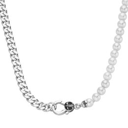 Collier Giorgio Martello MILANO "Panzerkette, schwarzer Achat oder Perle, Silber 925" Halsketten Gr. 55 cm, Silber 925 (Sterlingsilber), weiß Herren