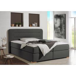 Boxspringbett Home Affaire "Manchester", grau (anthrazit), B:220cm L:208cm, Strukturstoff-Bezug (100% Polyester), Komplettbetten, Boxspringbett, 5 Breiten, 3 Ausf&uuml;hrungen, 2 H&auml;rtegraden, Topper, Steppung